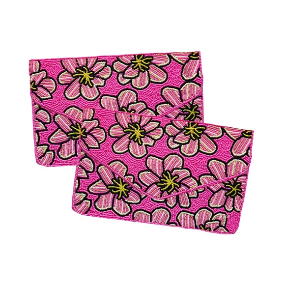 Lily Posh | Bags | Lily Posh Pink Floral Beaded Crossbody Clutch Bag ...